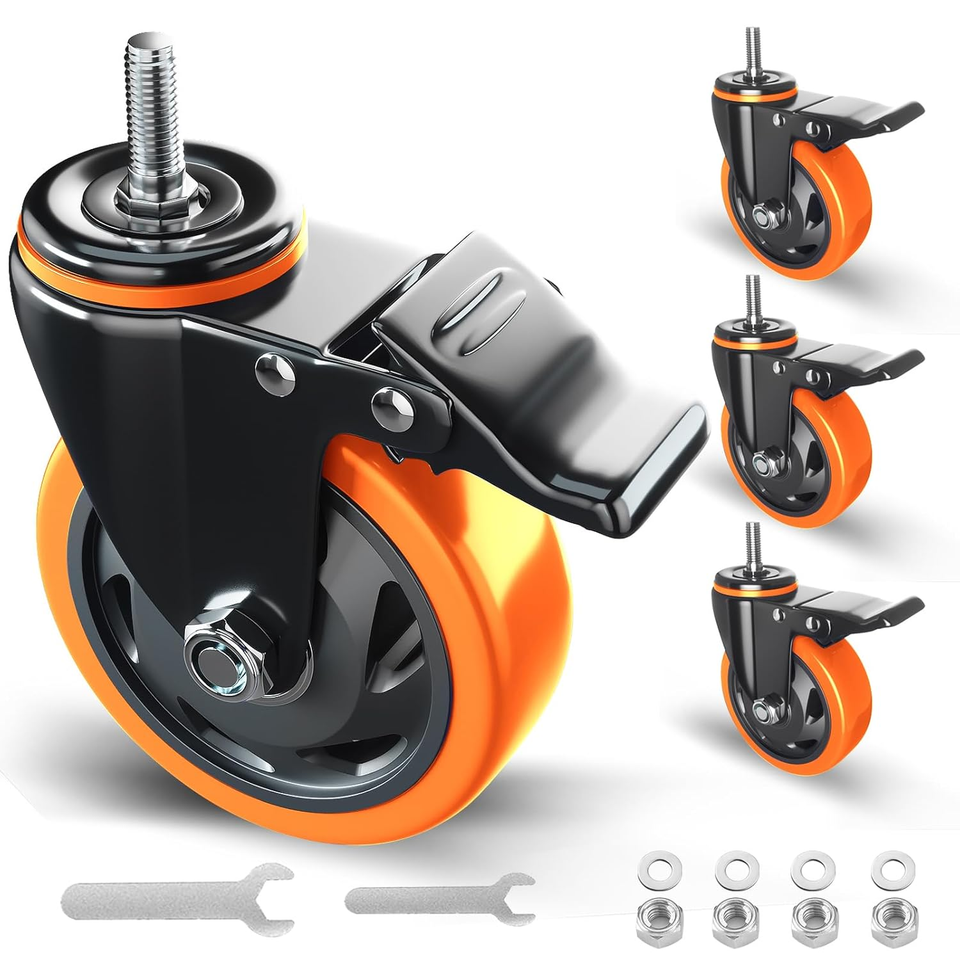 Stem Caster Wheels 4 inch Heavy Duty Threaded Stem Mount Casters Set of ...