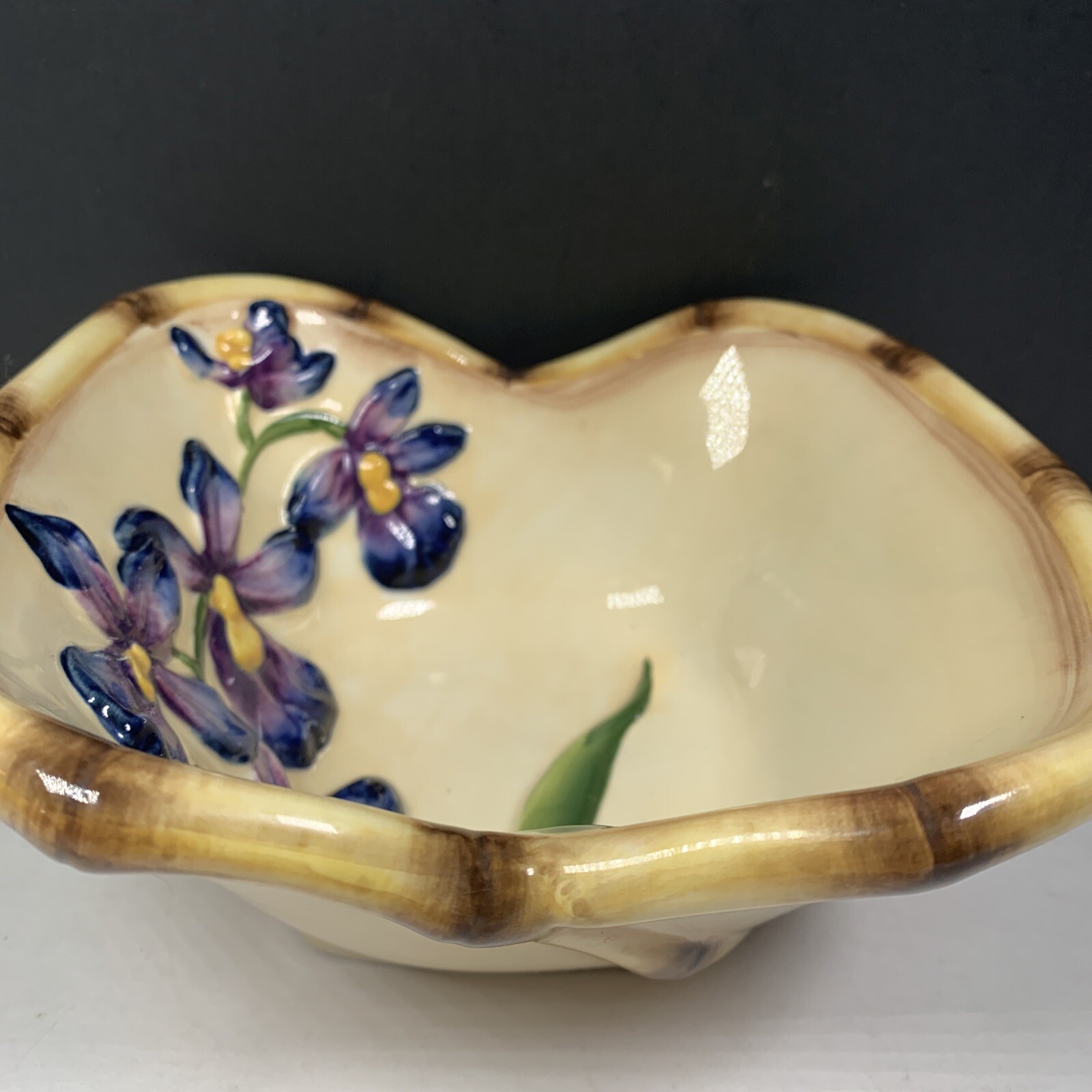 Pacific Rim Bowl Dish Purple Orchid Hand Painted Emboss 6” L x 5.5” W x ...