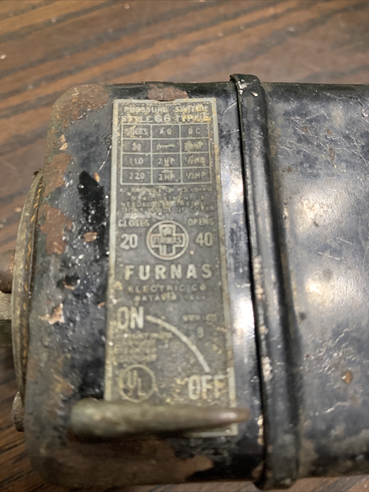 Vintage Furnas Pressure Switch 20 PSI Cut-In 40 PSI Cut-Out Style G6 ...