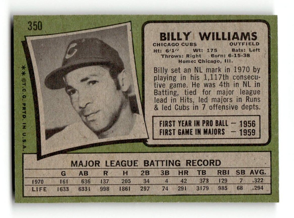 1971 Topps Chicago Cubs Billy Williams #350 NM HALL OF FAME | eBay