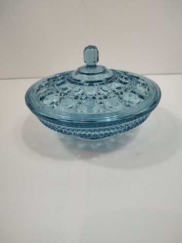 Vtg Blue Indiana Glass Windsor Pattern Coveted Candy Dish 7.5" diameter ...