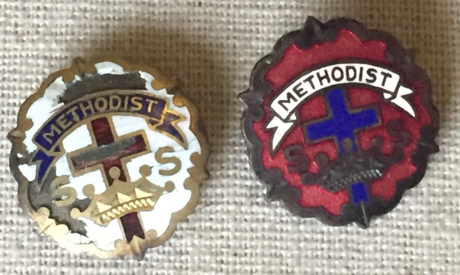 Lot 2 Vintage Enamel METHODIST S.S. SUNDAY SCHOOL Lapel Pin Tie Tack ...
