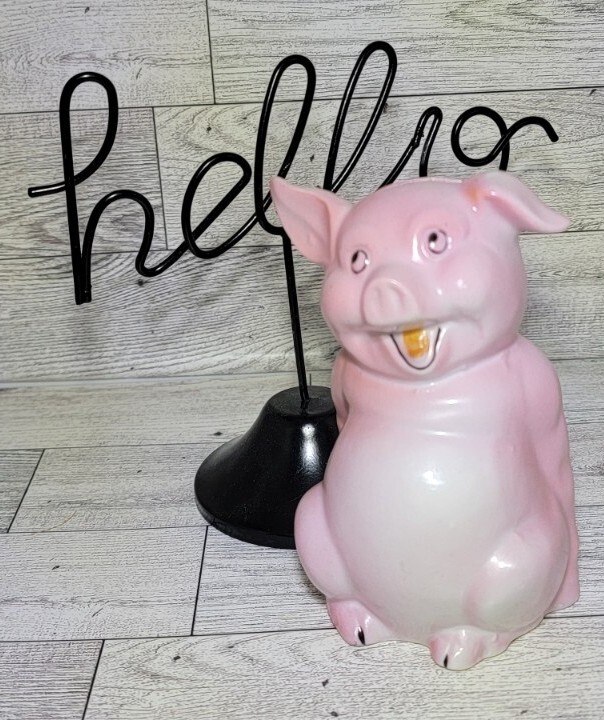 CUTE Vintage Porcelain Pink Piggy Bank Mischievous Pig Marked Trico ...