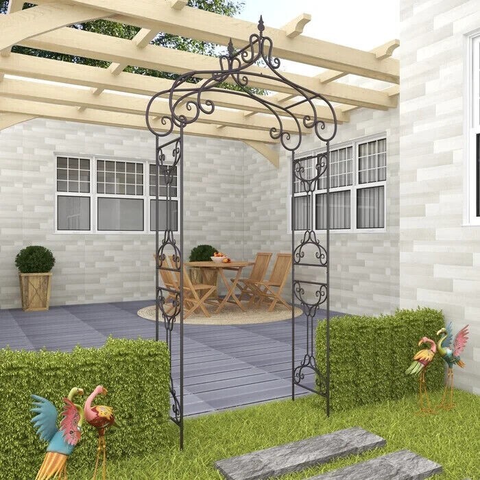 Metal Garden Arbor Arch Scrollwork Iron Archway Trellis Fence Walkway ...