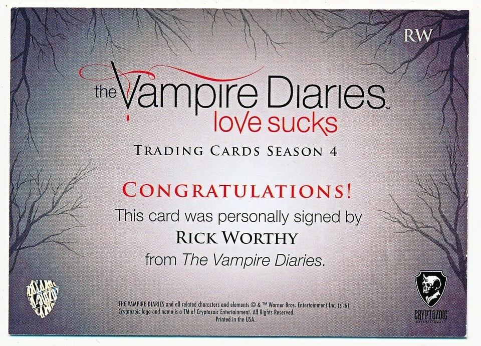 The Vampire Diaries Season 4 Rick Worthy "XO 3" Inscription Autograph ...