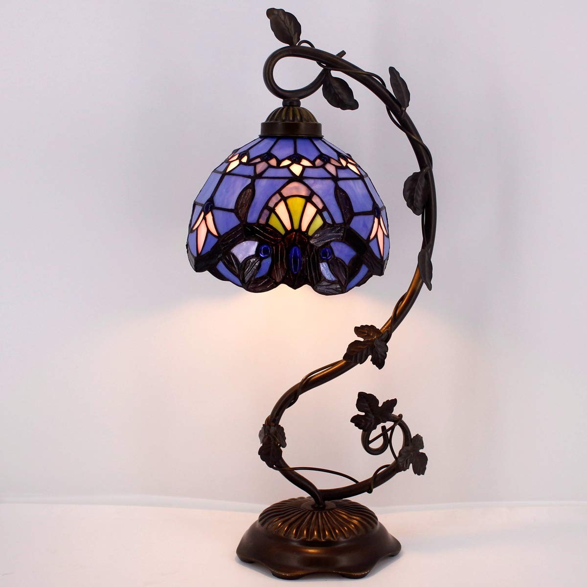 Tiffany Table Lamp Blue Purple Stained Glass Baroque Style Reading Desk ...