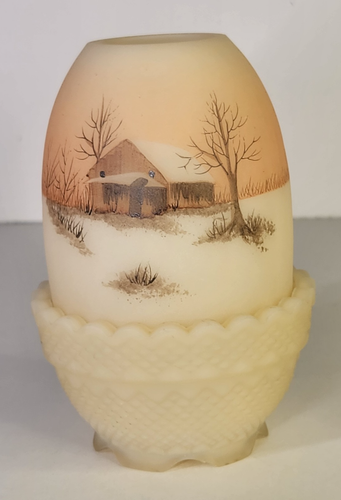Fenton Fairy Lamp Hand Painted Cabin Scene Custard Glass Signed A ...