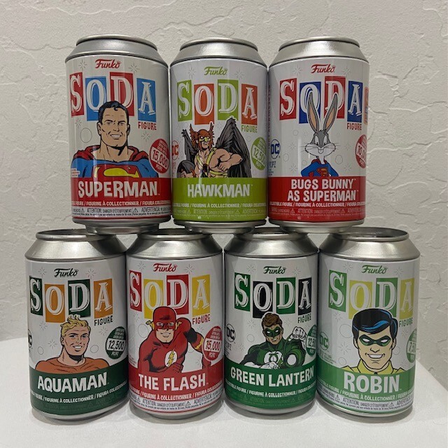 Funko Soda 7 Cans ALL DC Robin Superman Bugs Aquaman Hawkman The Flash ...