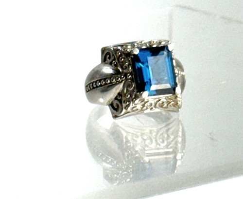 HSN London Blue Topaz Emerald Cut Sterling Silver Ring Size 8 | eBay