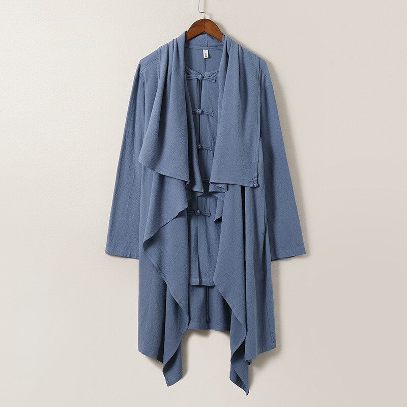 Men Retro Chinese Tang Top Robe Long Sleeve Cotton Linen Hanfu Cape ...