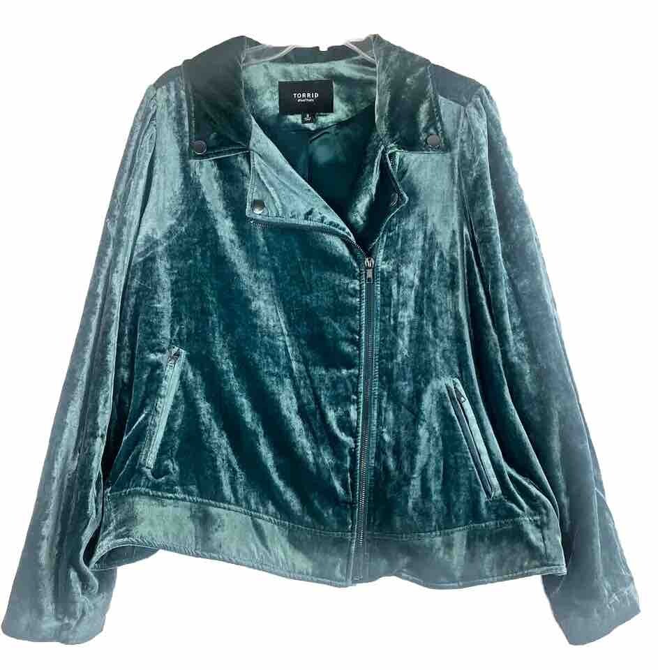 Torrid • Emerald Green Velvet Moto Jacket Size 3XL - Gem