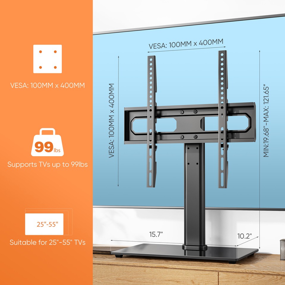Universal TV Mount Stand Height Adjustable Tempered Glass Metal Base 26 ...