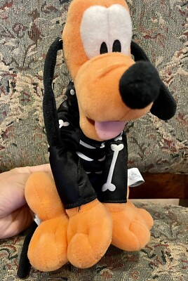 Disney Parks Halloween Pluto 11" Plush Stuffed Animal Skeleton Skull ...