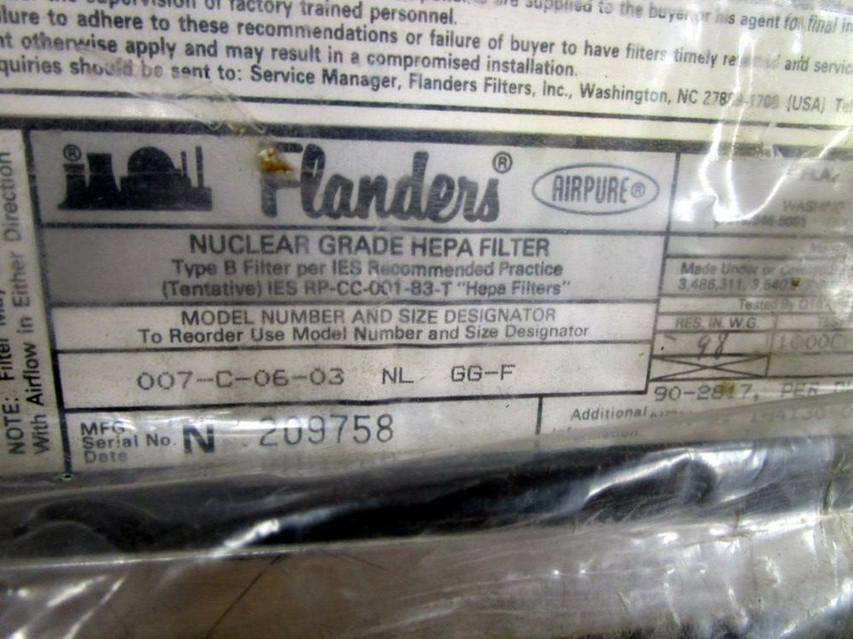 Flanders 007-C-06-03 NL GG-F Nuclear Grade HEPA Filter | eBay
