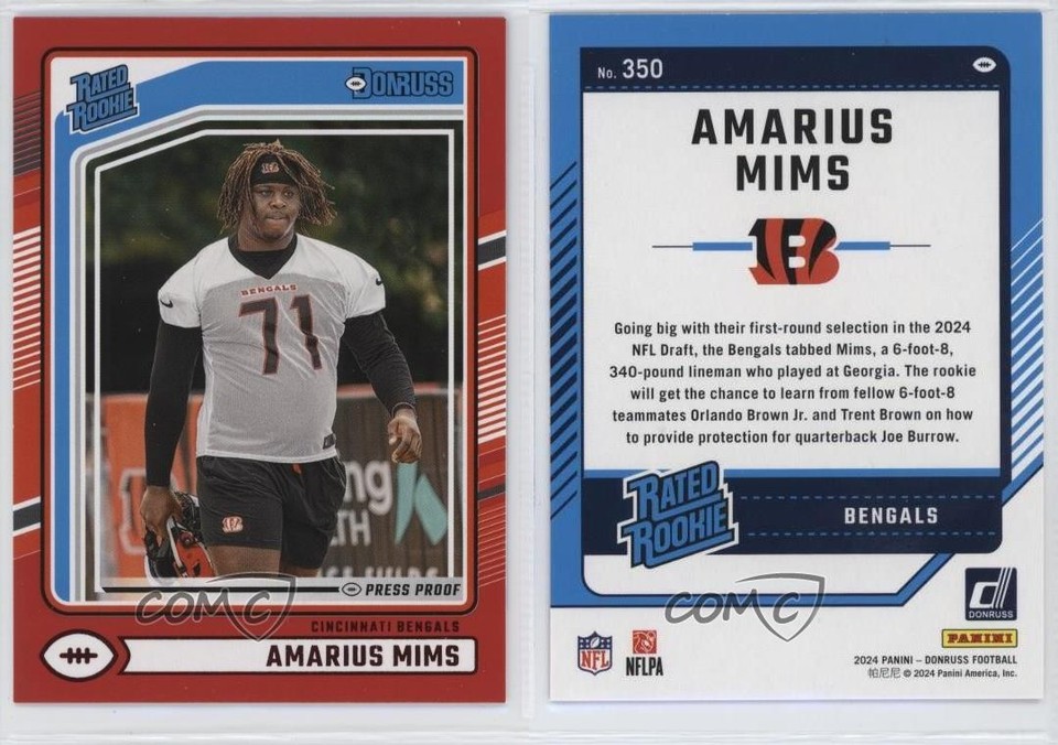 2024 Panini Donruss Rated Red Press Proof Amarius Mims #350 Rookie RC ...