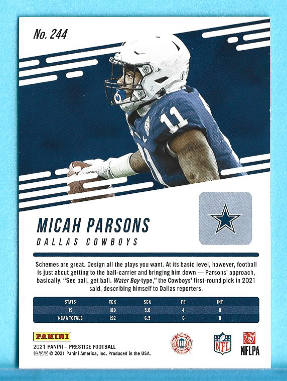 Micah Parsons 2021 Panini Prestige Micah Parsons #244 ROOKIE CARD | eBay