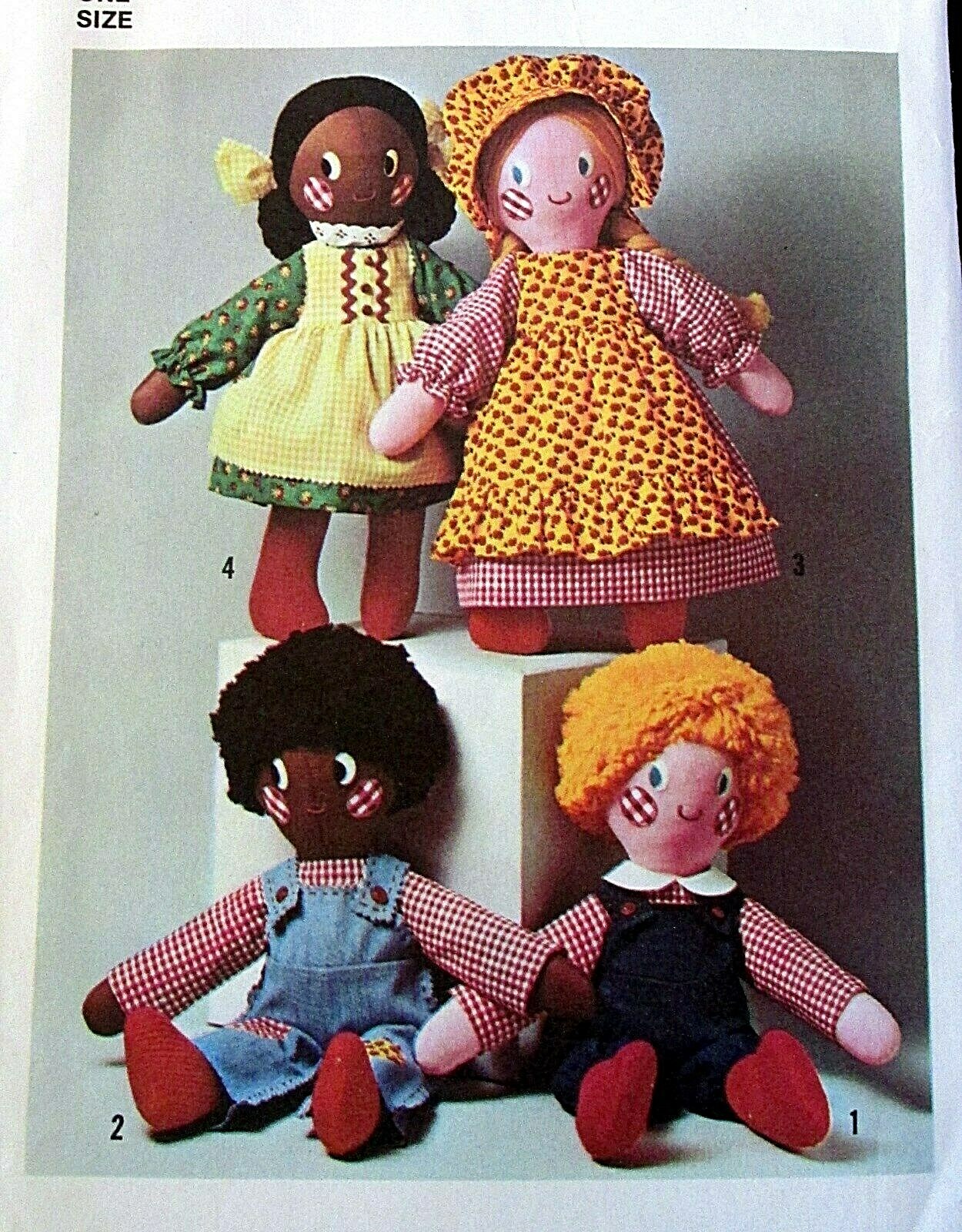 Vtg 70s DOLL craft pattern 20" rag prairie doll boy & girl with clothes ...