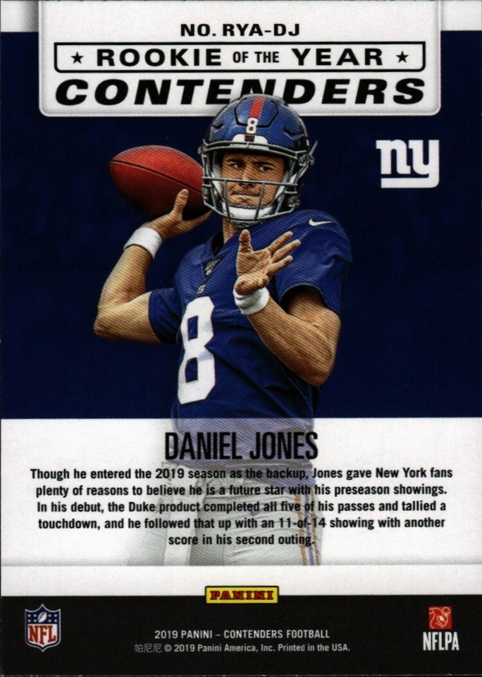 Daniel Jones 2019 Panini Contenders Rookie #RYA-DJ New York Giants | eBay
