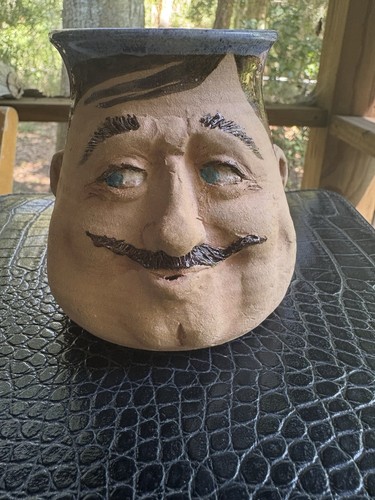 Signed Ugly Face Pottery Mug Clay Man Mustache Smirk Expressive Cleft ...