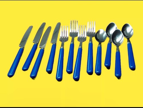 Stainless Blue Handled Flatware Set Of 4 Brand Allyz Fast Shipping USA ...