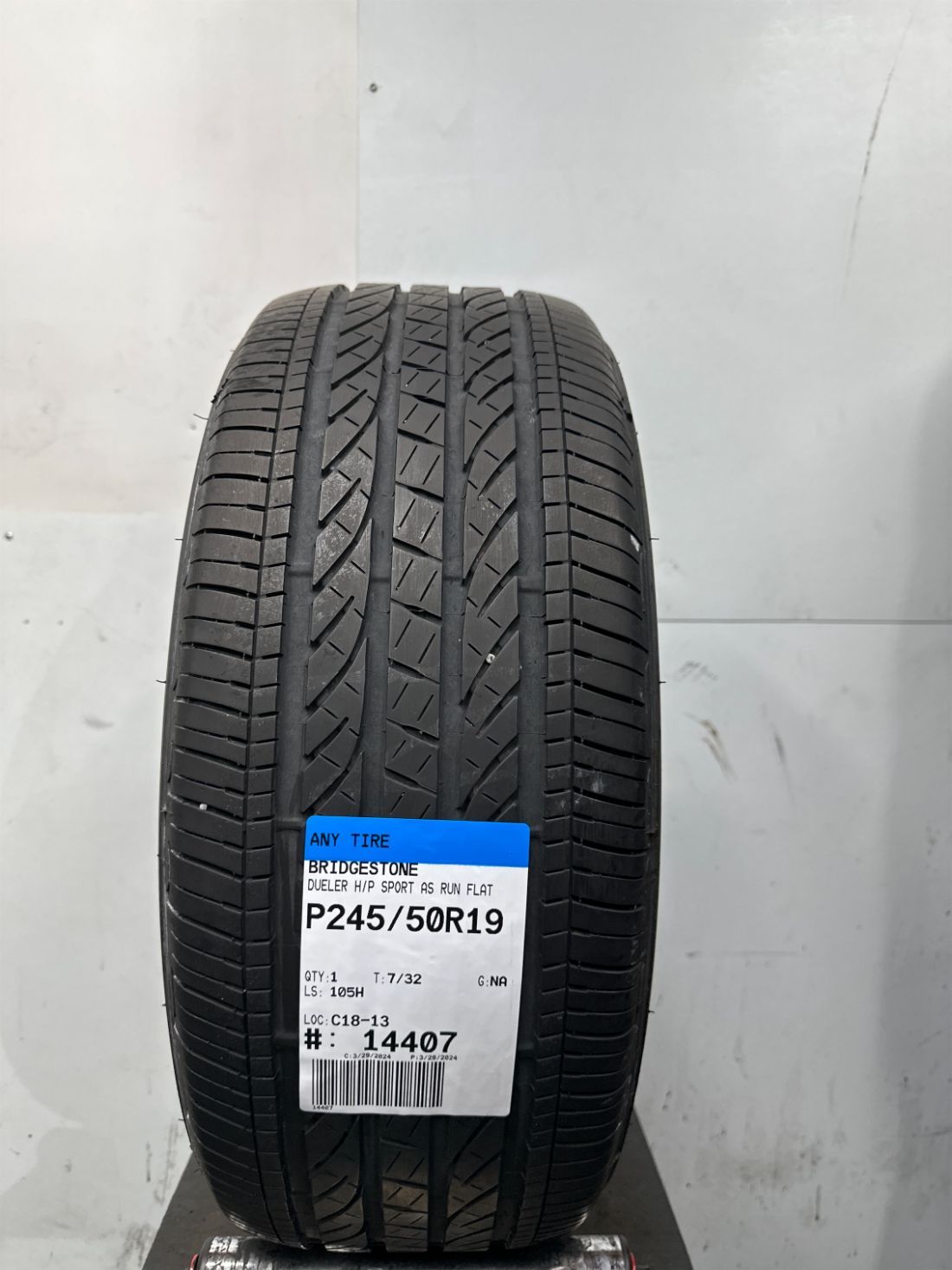 1 Bridgestone Dueler H/P Sport AS Run Flat P245/50R19 2455019 245/50/19 ...