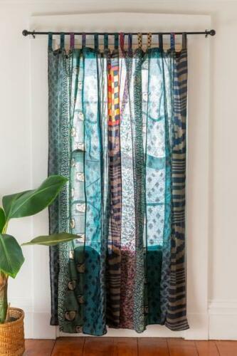Indian Sari Patchwork Curtain Drape Handmade Window Decor Silk Sari ...