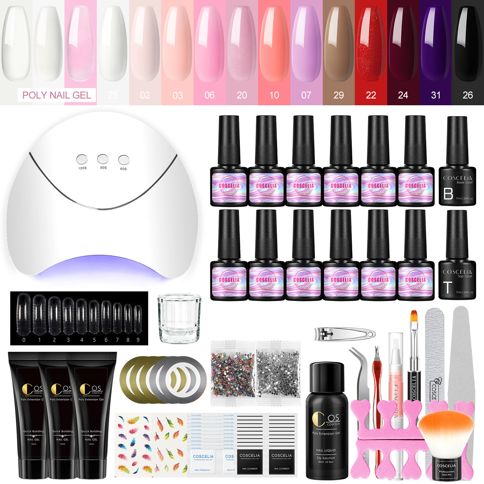 Komplett UV Nagellack Poly Gel Set mit uv Lampe Gel Nägel Starterset ...
