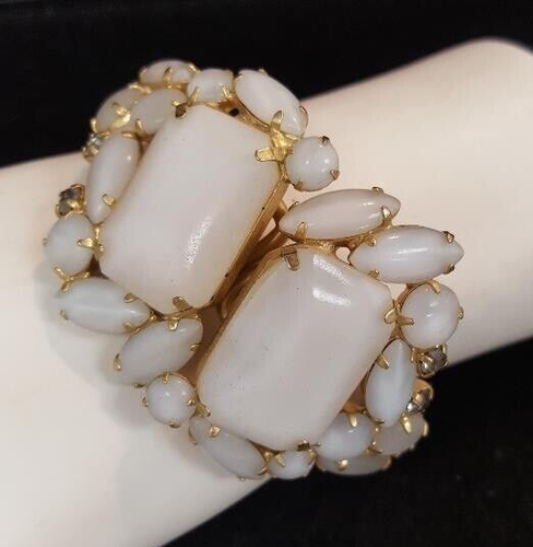 Vintage 1960s Elizabeth Morrey Milk Glass Clapper Bracelet - Signed | eBay