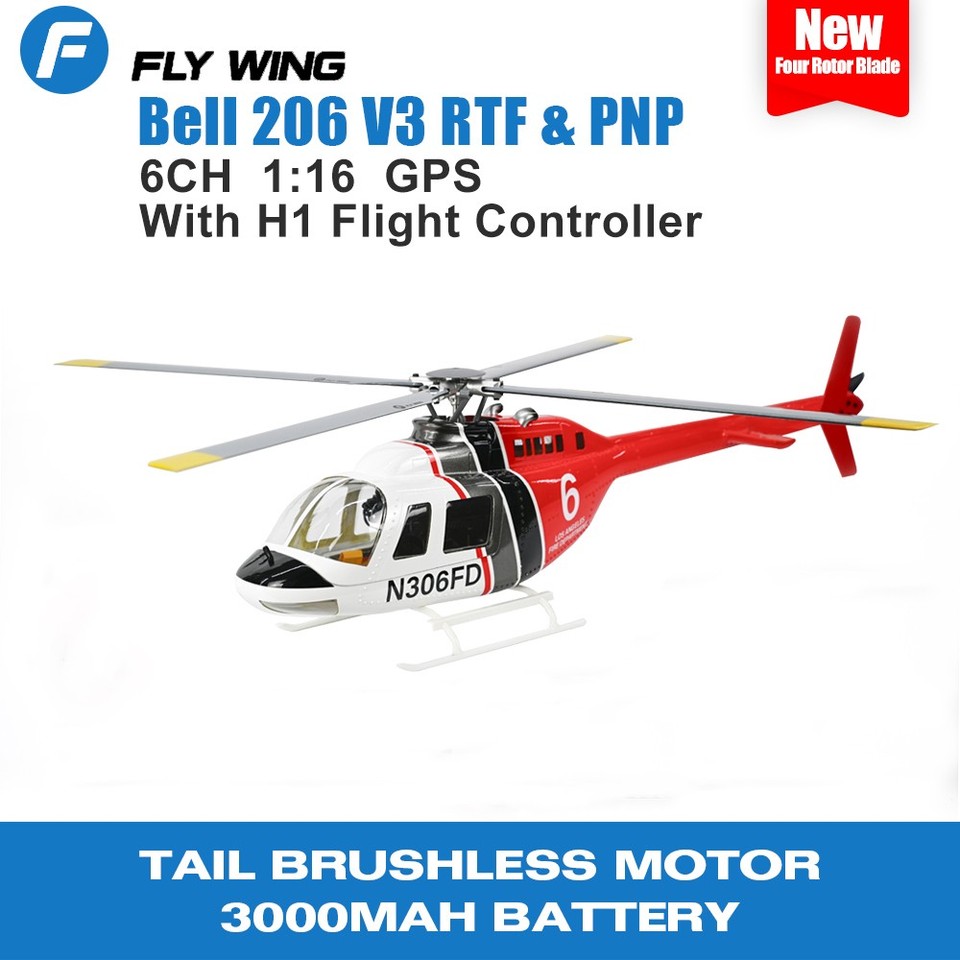FLY WING Bell 206 V3 RC Helicopter 4Blade 6CH GPS Auto Return Aircraft ...