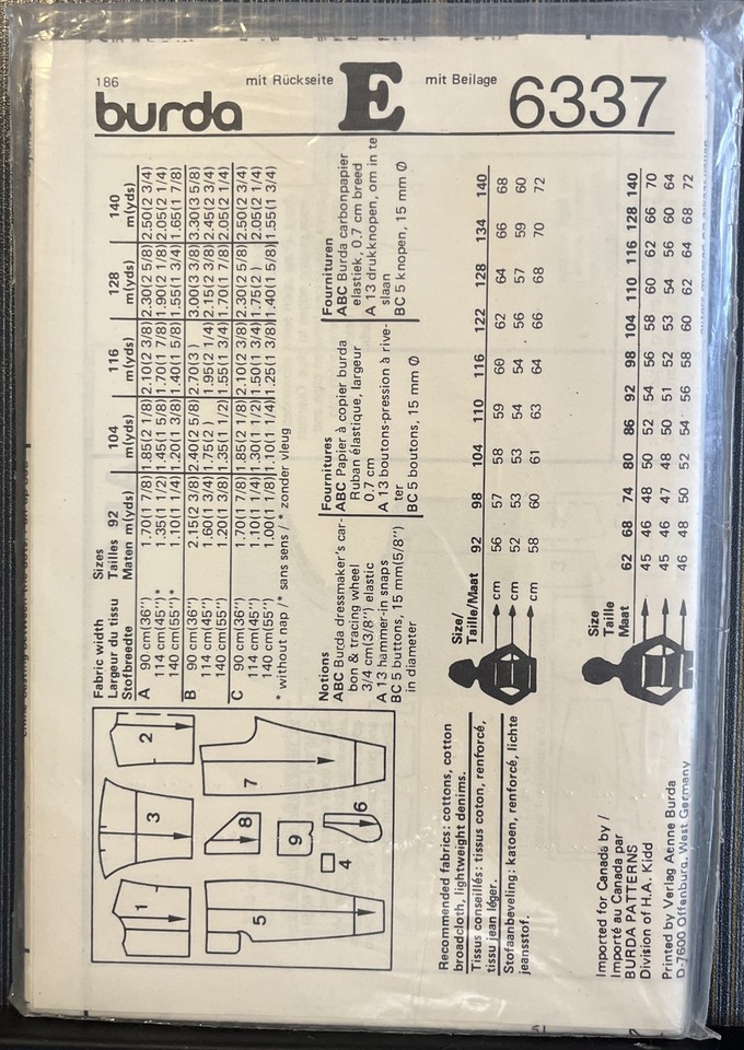 Burda Sewing Pattern 6337 Child Jumpsuit Playsuit Romper Uncut Factory ...