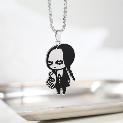 Wednesday Addams Necklace / Titanium Steel Doodle Cartoon Gothic Girl ...