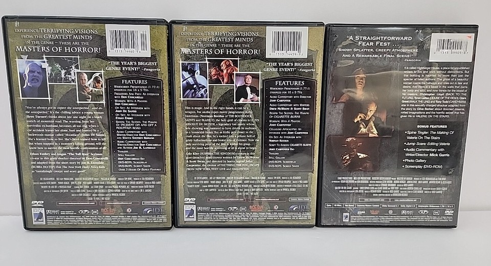 Lot Of 3 Masters of Horror DVDs John Carpenter Clive Don Barker ...