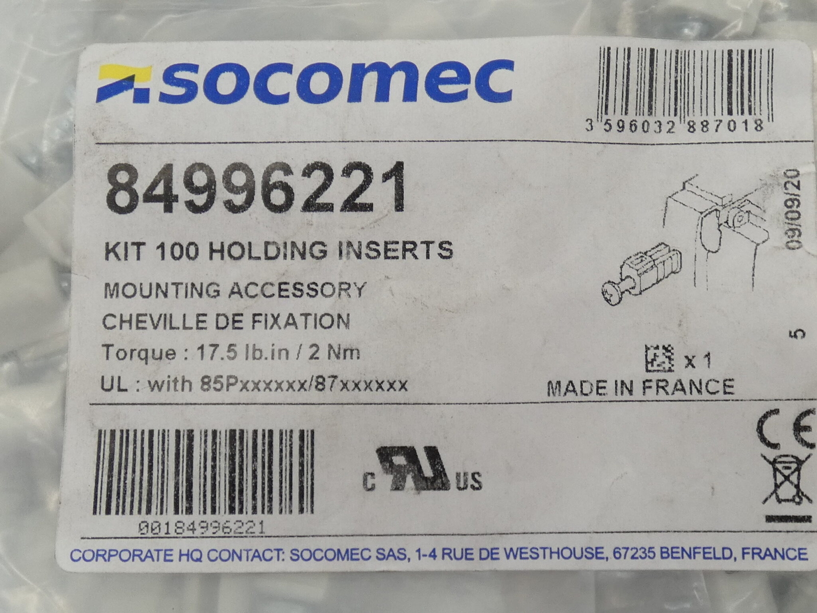 *Bag of 100* Socomec 84996221 Holding Inserts Kit Mounting Accessory ...
