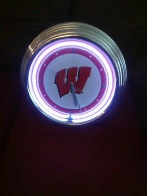 Neon Wisconsin Badger Clock NCAA - Lights Up! 14'' | eBay
