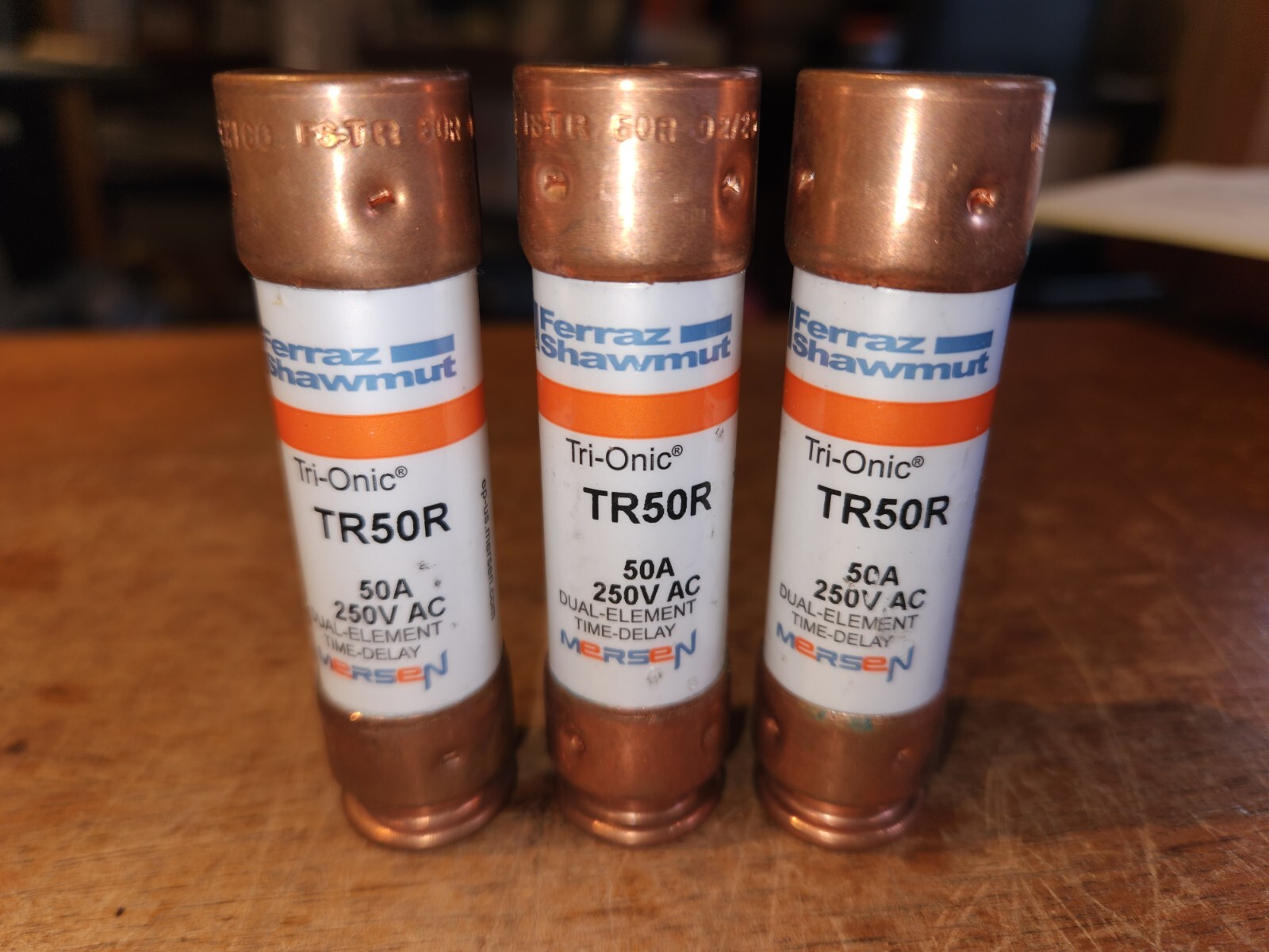 LOT OF 3 Ferraz Shawmut Tri-Onic TR50R 50A 250V AC DUAL ELEMENT TIME ...