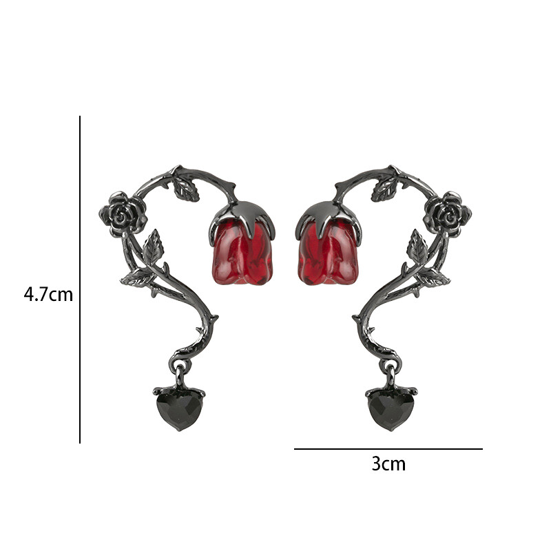 1Pair Thorn Vine Red Rose Blossom Earrings Creative Rose Ear Loop ...