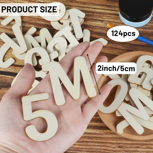 124 Pcs Wooden Letters 2 Inch for Crafts Unfinished Capital Wooden ...