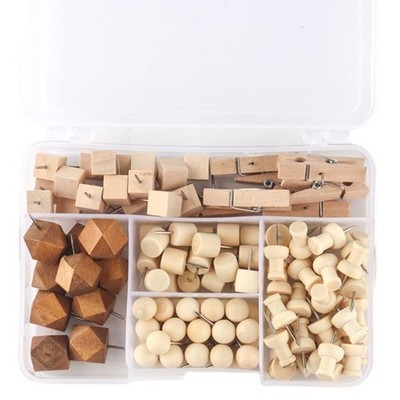 128Pcs Creative Wooden Push Pins DIY Blackboard Push Pins Wall Markers ...