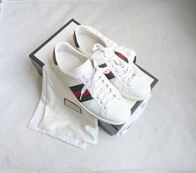 Gucci Ace Sneakers Men 10 White Leather Low Tops GG 386750 Designer ...
