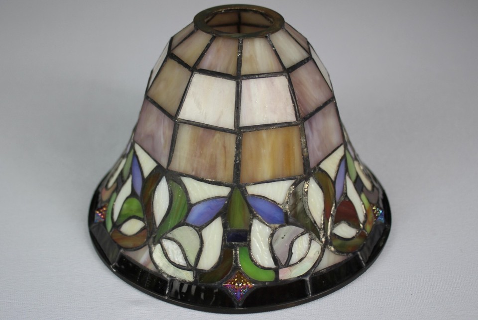 Turtleback jeweled stained glass lamp light shade, Tiffany style 8.5 ...
