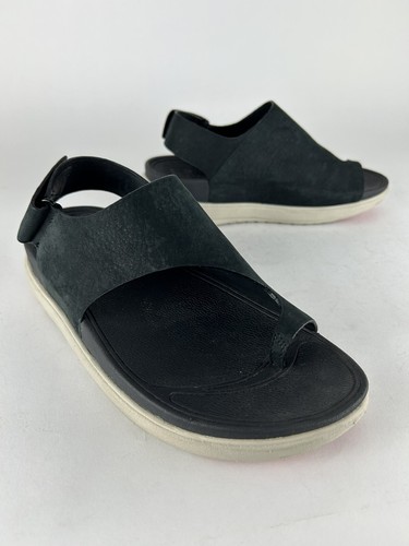 FitFlop Women’s Size 5 Black Leather Toe Loop Slingback Comfort Sandals ...