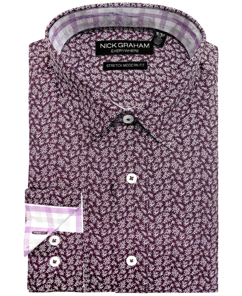 $65 Nick Graham Men's Modern Fit Dress Shirt Cotton-Polyester Burgundy ...