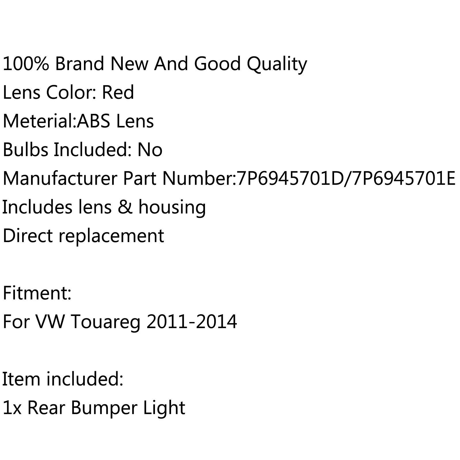 Right Red Rear Fog Lamp Bumper Cover Reflector Fit for VW Touareg 2011 ...