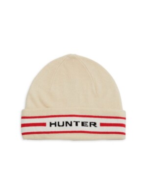 HUNTER Striped Logo Beanie Beige | eBay