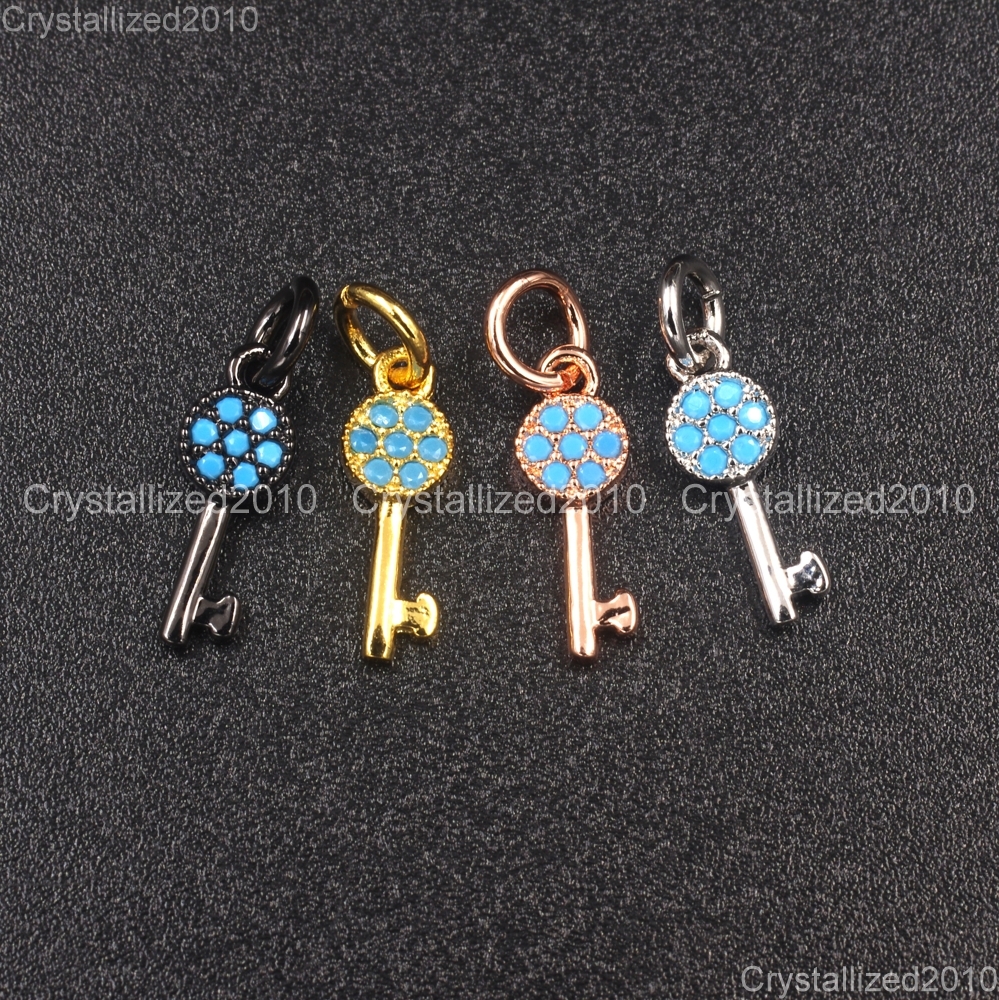 Natural Gemstone Turquoise Pave Key Shape Bracelet Connector Charm ...