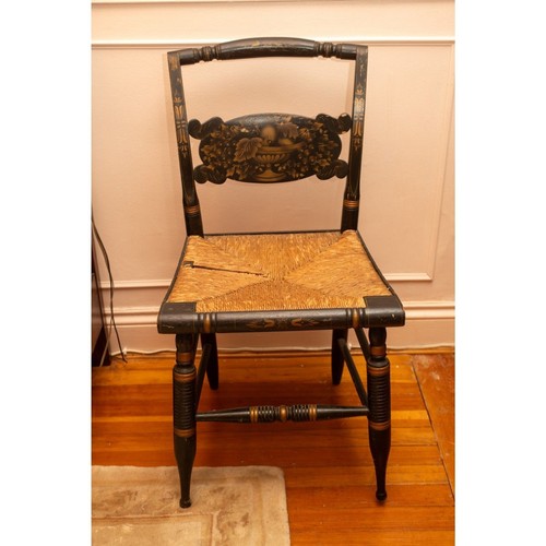 Black Hitchcock Painted Side Chair Thrush Seat Early American Gilded ...