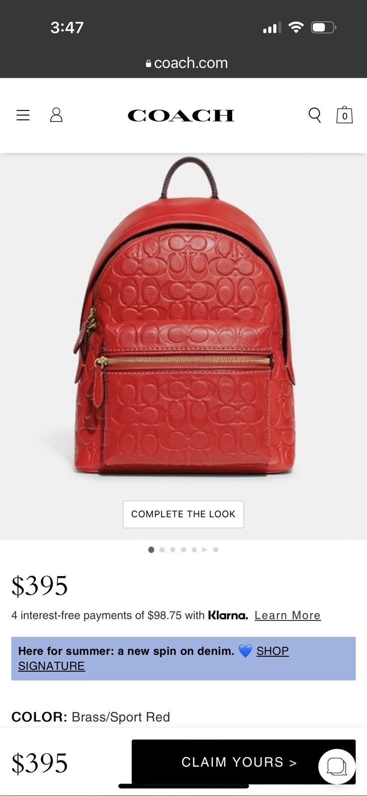 COACH Mini Charlie Backpack In Red Leather F38263 - Gem