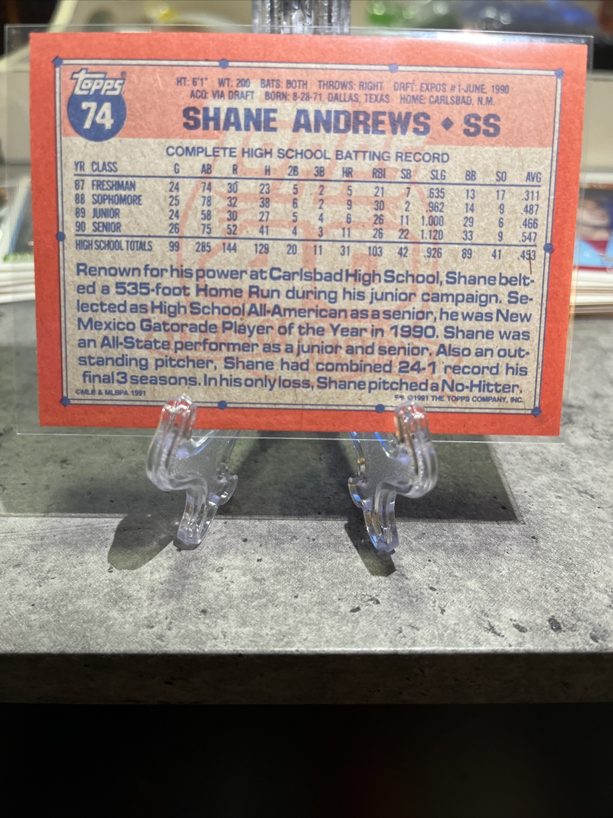 1991 Topps #1 Draft Pick Shane Andrews #74 EXPOS-40 YEARS OF BASEBALL ...