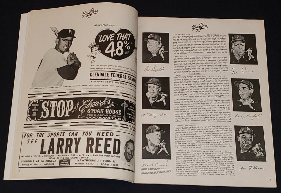 1963 MLB WORLD SERIES LOS ANGELES DODGERS vs NY YANKEES PROGRAM AT LOS ...