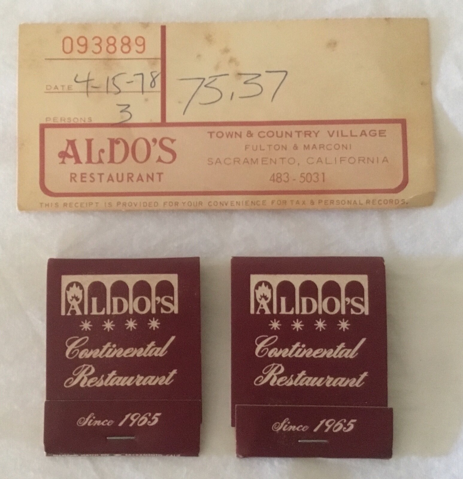 ALDO'S RESTAURANT Sacramento California 2 Unused Matchbooks + 1978 ...